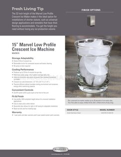 Marvel MACR215SS01B Ice Machine Spec Sheet | Ice Maker Manuals