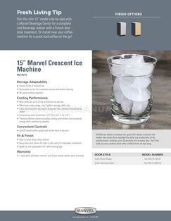 Marvel MLCR215SS01B Ice Machine Spec Sheet | Ice Maker Manuals