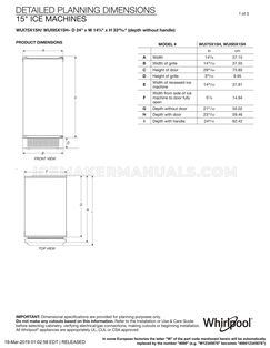 Whirlpool WUI95X15HZ Ice Machine Dimensions Guide | Ice Maker Manuals